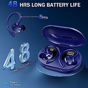 Wireless Earbuds Bluetooth Headphones Sport, Bluetooth 5.3 Earbuds Immersive HiFi Stereo Over-Ear Buds, 48Hrs Earphones in Ear with Earhooks, HD Mic, IP7 Waterproof Headset for Workout Running (Blue)