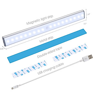 Stick-On Anywhere Portable Closet Lights Wireless 18 Led Under Cabinet Lighting Motion Sensor Activated Build In Rechargeable Battery Magnetic Little Safe Night Tap Light for Closet Cabinet (Silver-2)