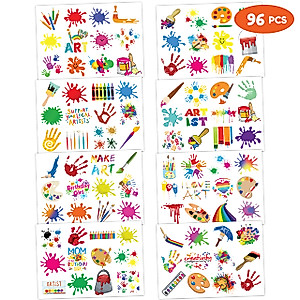 Art Temporary Tattoo Birthday Party Decorations Favors 8 Sheets (96PCS) Tattoos Stickers Cute Party Supplies Kids Girls Boys Gifts Classroom School Prizes Themed