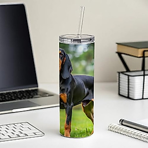 Black And Tan Coonhound Dog Photo Skinny Tumbler 20oz with Straw Insulated Water Bottle Gift