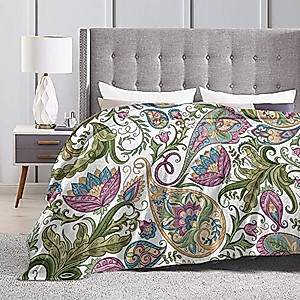 Paisley Fleece Blanket Throw Blanket, Ultra-Soft Cozy Micro Fleece Blanket for Sofa, Couch, Bed, Camping, Travel, & Car Use-All Seasons Suitable50 X40