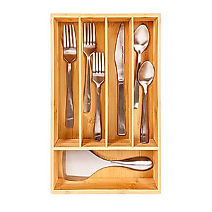 BergHOFF Bamboo Flatware Organizer 5-slot, 13.5" x 8.25", Natural, Fit in any size of drawer, great for spoons, forks, knives, scissors, peelers, chef tools