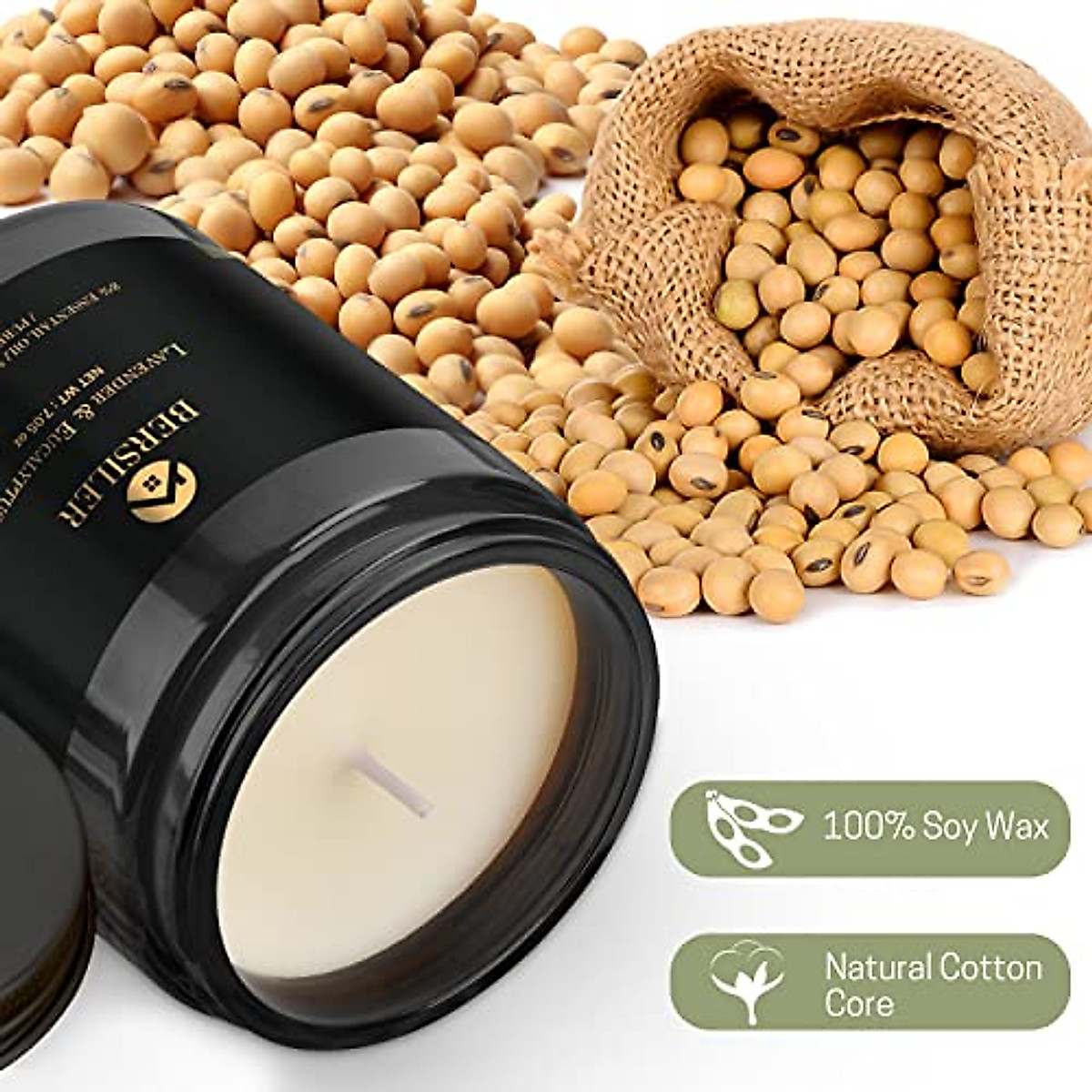 Bersiler 7 OZ Lavender Eucalyptus Candles for Home Scented Brown and Black Jar Stress Relief and Relax for Home & Bedroom Gift for Women/Men Soy Wax