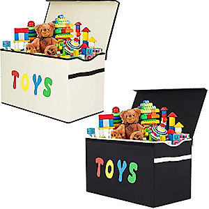 YOLOXO 2 PackToy Box Chest, Collapsible Sturdy Storage Bins with Lids, Extra Large Kids Toy Storage Organizer Boxes Bins Baskets for Kids, Boys, Girls, Nursery Room, Playroom, Closet