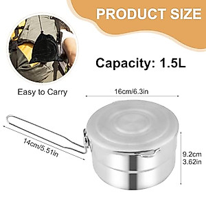 Denpetec Stainless Steel Camping Cook Pot with Lid and Folding Handle Camping Cookware 1.5L Large Capacity Bento Pot for Camping, Hiking, Picnic