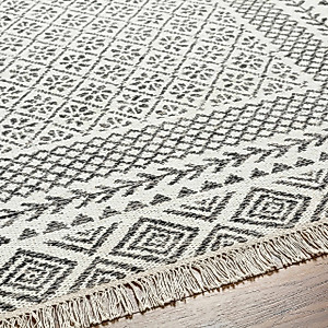 Hauteloom Hulda Wool Living Room, Bedroom Area Rug - Bordered - Boho, Bohemian Carpet - Modern Farmhouse - Gray, Black, White - 8' x 10'