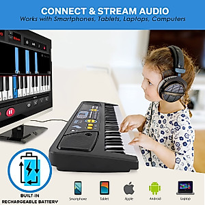 Pyle Electric Keyboard 61 Keys-Portable Digital Musical Karaoke Piano Keyboard-10 Rhythms 16 Tones, Stereo Speakers, Rechargeable Battery-Wired Microphone-Beginners Kids (PKBRD6112)