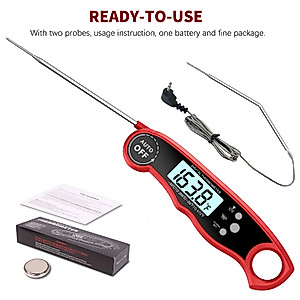 KANGYA In Oven Digital Meat Thermometer,Updated Dual Probe Instant Read Oven Safe with Alarm Function Big Back-light Screen Magnetic Portable for Food Meat Kitchen Outdoor BBQ Cooking Grill Smoker,Red