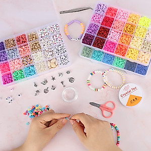 QUEFE 13000pcs, 60 Colors, Clay Beads for Bracelet Making Kit, Flat Round Polymer Heishi Beads with Letter Beads for DIY Craft Gifts, Necklace Jewelry Making, Set for Girls 8-12
