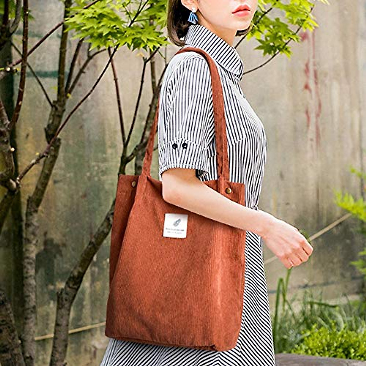 WantGor Women Corduroy Tote Bag, Large Shoulder Hobo Bags Casual Handbags Big Capacity Shopping Purses Work Bag