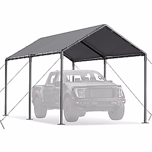 Carport Canopy 10x20 Heavy Duty Metal Carport Waterproof Carport Garage Tent Outdoor for Car Tuck Boat SUV Auto, Grey