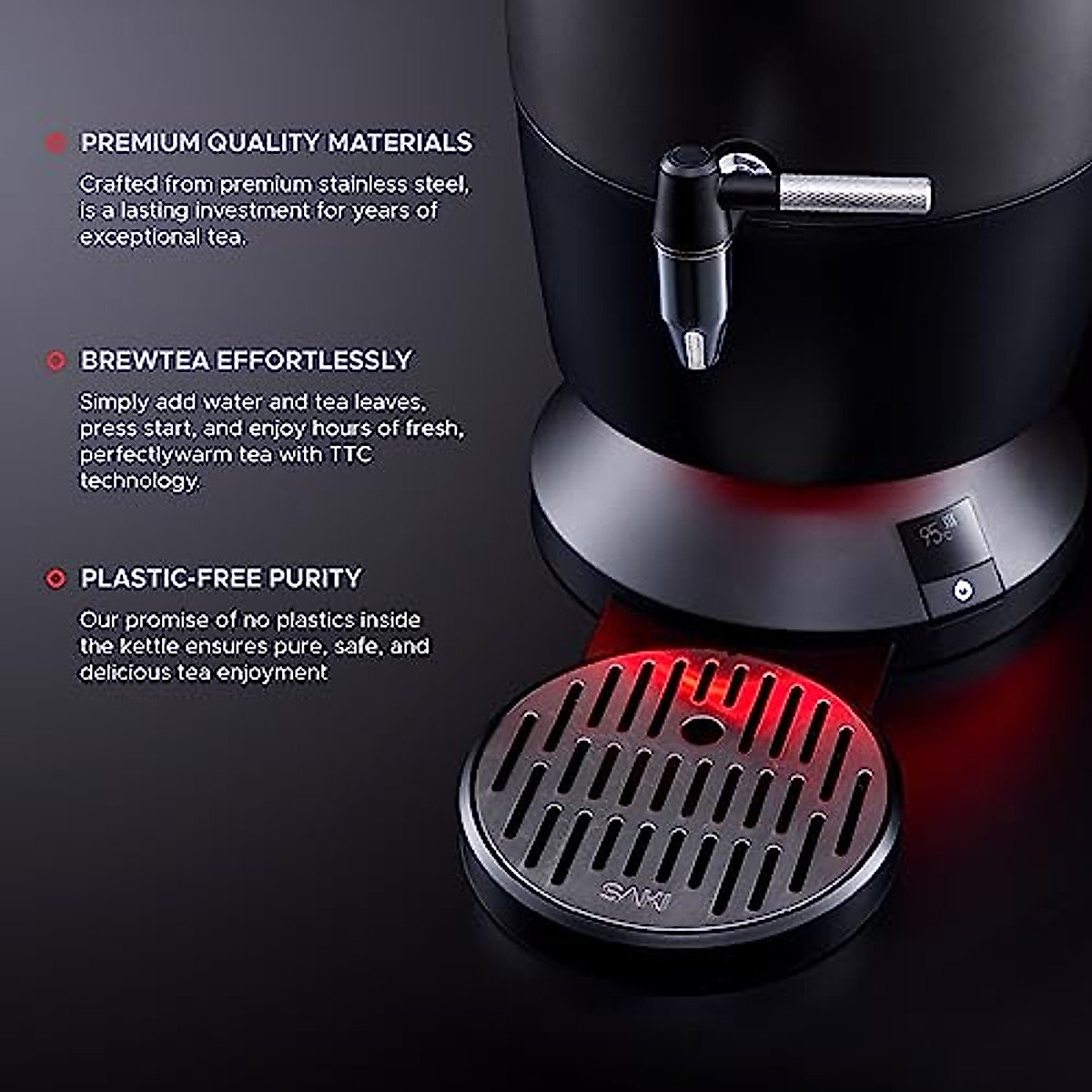 SAKI Chaiovar Electric Samovar - 4L Stainless Steel Electric Tea Maker, Temperature Display, Large Ceramic Teapot, Boil Dry & Auto Shut Off, Best for Persian, Russian, and Turkish Tea - Space Grey