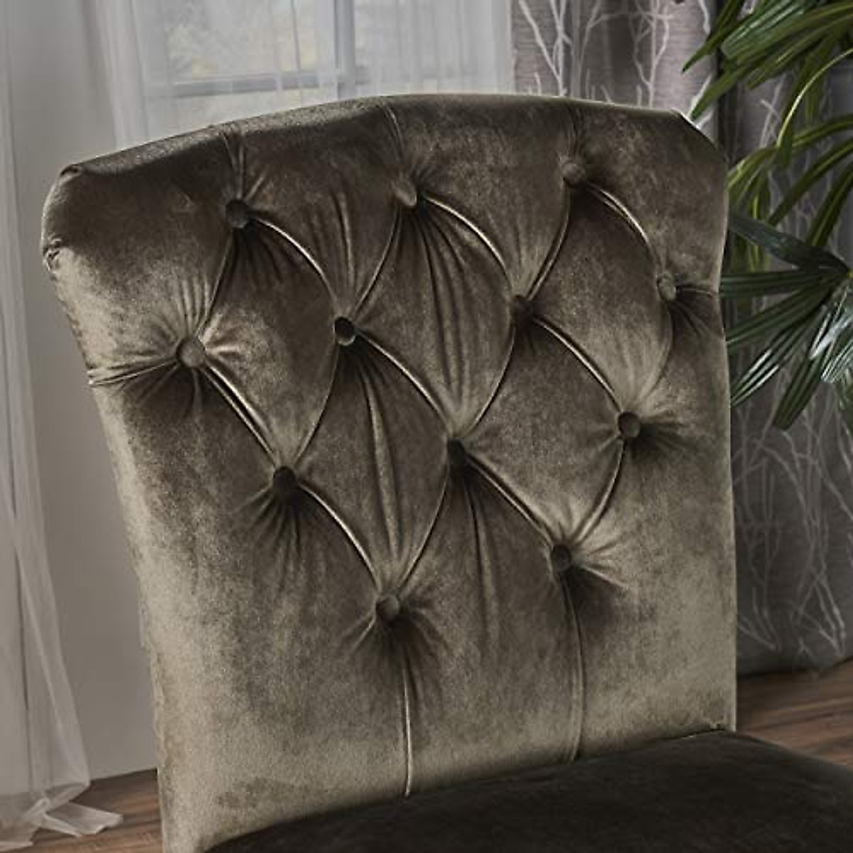 Christopher Knight Home Hallie Traditional Armless Tufted Velvet Armless Dining Chairs, 2-Pcs Set, Grey / Dark Brown