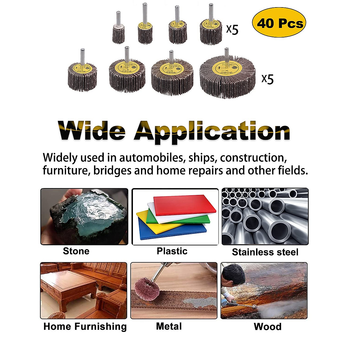 40 Pack 1/4" Abrasive Flap Wheel Sander Set, Rocaris 80 Grit Aluminum Oxide Flap Wheels Cylindrical Shape Sanding Wheel, 8 Sizes
