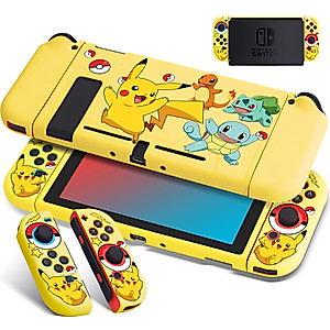 Xcitifun Designed for Nintendo Switch Joy-Con TPU Cases for Girls Boys Kids Cute Kawaii Character Protective Shell Compatible with Nintendo Switch Controller Carrying Cover - Yellow Poke