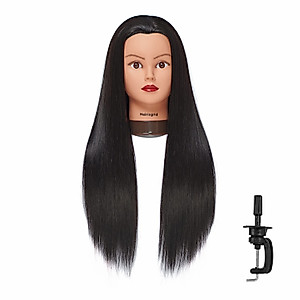 Hairingrid 26"-28" Mannequin Head Hair Styling Training Head Manikin Cosmetology Doll Head Synthetic Fiber Hair and Free Clamp Holder (Black-)