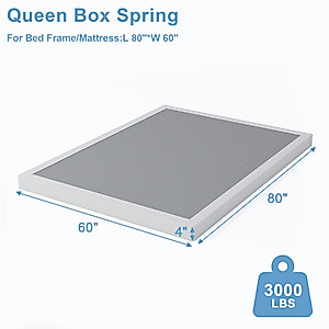 HOBINCHE 4 Inch Box Spring for Queen Bed Base, Low Profile Metal Queen Size Box Spring with Fabric Cover, 3000 Lbs Max Weight Capacity Mattress Foundation, Noise-Free, Easy Assembly