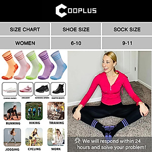 COOPLUS Womens Athletic Crew Socks 5 Pairs Outdoor Recreation Socks Performance Wicking Cushion Mid-Calf Socks