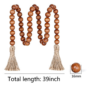 Meplait 39in Wood Bead Garland Farmhouse with Tassels,Versatile Prayer Beads Boho Chic Wall Hanging Home Decor (Brown)
