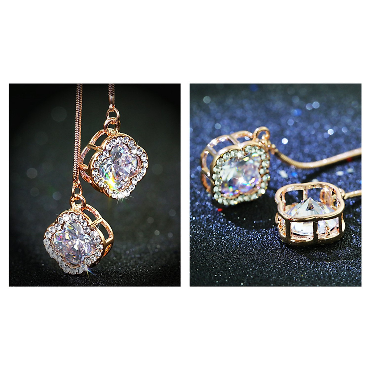 Z-Jeris Women's Crystal Flower Jewelry Tassel Pendant Long Chain Necklace (Rose Gold)