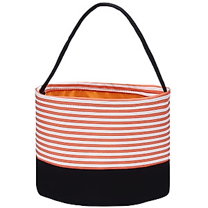 XinblueCo Halloween Trick or Treat Bags Halloween Candy Buckets Fabric Orange Black Purple Basket Candy Corn White Polka Dot Stripe Halloween Party Favor Bags…