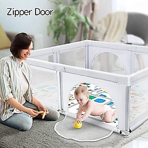 Baby Playpen with Mat, 79"x71" Extra Large Play Pens for Babies and Toddlers, Infants Playpen Gate Kids Safety Play Yard (Light Gray)