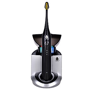 Pursonic S450 Deluxe Plus Rechargeable Sonic Electric Toothbrush with built in UV Sanitizer and bonus 12 brush heads included, Silver