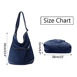 AIEOE Denim Hobo Bags for Women Handbags School Vintage Messenger Bag Jean Backpack Aesthetic Crossbody Tote Navy Blue