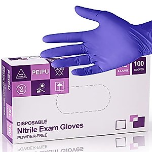 PEIPU Nitrile Gloves,Disposable Cleaning Gloves,(Medium, 100-Count)Powder Free, Latex Free,Rubber Free,Ultra-Strong,Food Handling Use, Single Use Non-Sterile Protective Gloves for Cooking, & More.