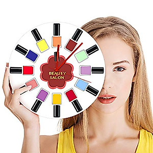 Geek Alerts Colorful Nail Polish Bottles Beauty Salon Studio Acrylic Wall Clock Nail Salon Maincure Modern Non Ticking Timepiece Watch Nail Technician Gift Store Sign (12inch)