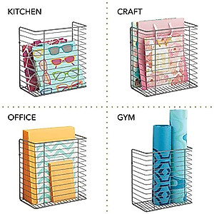 mDesign Metal Wire Wall Mounted Shelf for Kitchen Pantry - Mountable Hanging Organization Vegetable Baskets for Kitchen Wall - Hold Produce, Towels, Bread, Mail, Concerto Collection - Dark Gray