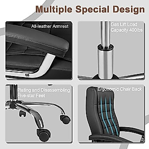 OFIKA Home Office Chair with Spring Cushion,400LBS High Back Executive Office Chair,Big and Tall Ergonomic Computer Office Chair with Padded Armrest and Height Adjustable,PU Leather Task Chair