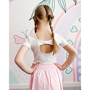 Stelle Leotard for Girls Toddler Ballet Leotards Dance Gymnastics Outfits with Bow Back (White, 5T)