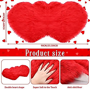 23.6 x 35.4 Inch Valentine's Day Double Heart Shaped Rug Heart Rug for Bedroom Fluffy Area Rugs Soft Faux Fur Rug Non Slip Carpet for Home Living Room Decor Kids Nursery Girls Dorm (Red)