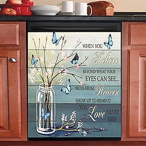 Floral Butterfly Dishwasher Magnet Cover -When You Believe Beyond What Your Eyes Can See Decals Magnetic Decoration,Flower Vase Dishwasher Magnets Decal for Home Kitchen Appliance Decor 23"x26"
