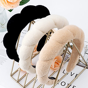 WHAVEL 3 Pack Spa Headband Skincare Headbands, Makeup Headband Sponge Terry Cloth Headbands Face Wash Headband Puffy Hair Band for Washing Face Women Girls (Khaki, Brown, Black)