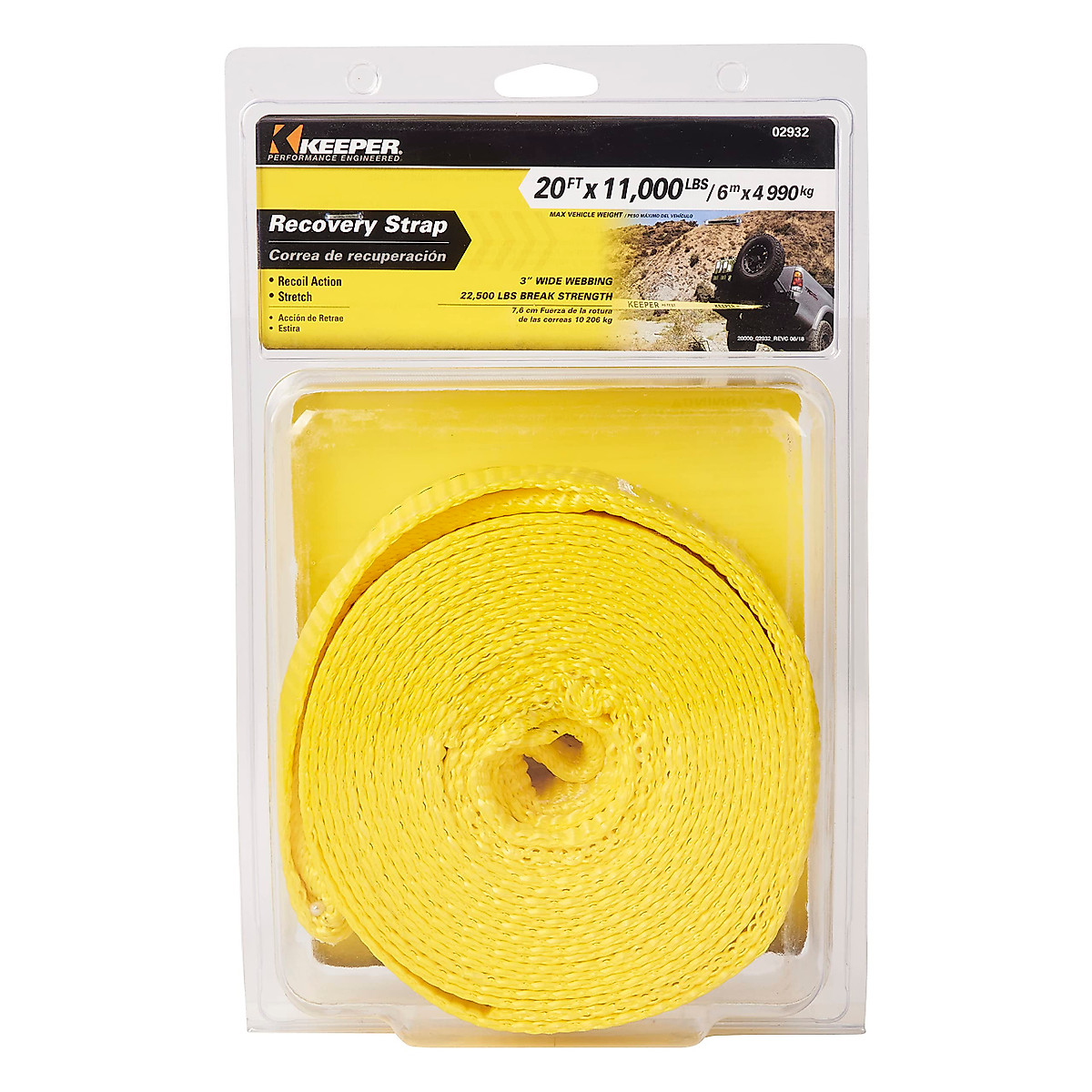 HAMPTON PROD Keeper 02932 3" x 20' Vehicle Recovery Strap, 22,500 lb Web Capacity