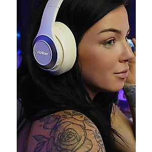 Vizliter Bluetooth Headphones, TWS Deep Bass Wireless Over-Ear Headset 5.3 with Built-in Mic LED Lights, Noise Cancelling (Beige)