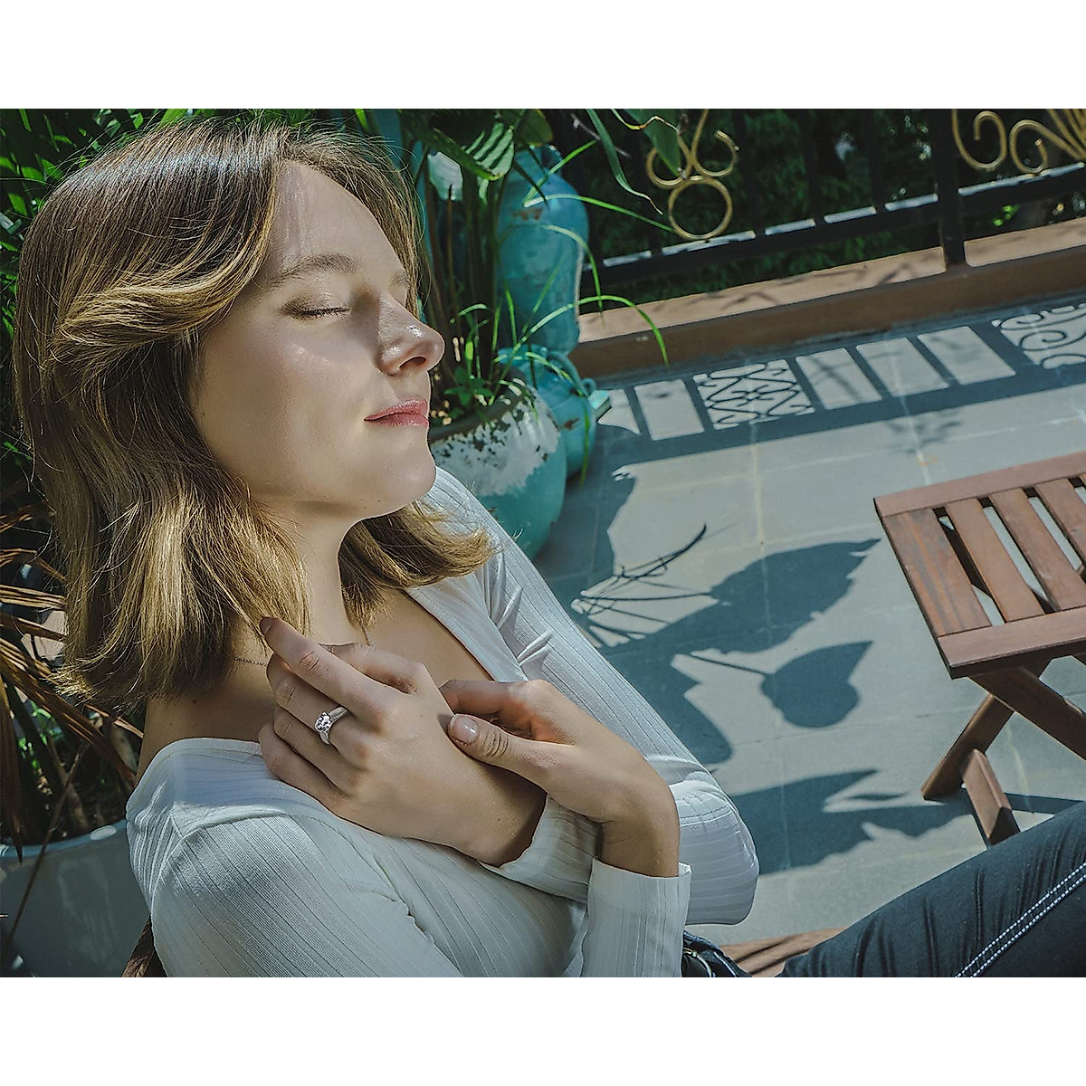 AINUOSHI Moissanite Diamond Rings for Women- Engagement Promise Eternity Weeding Solitaire Round Shaped Ring Band for Her Sterling Silver