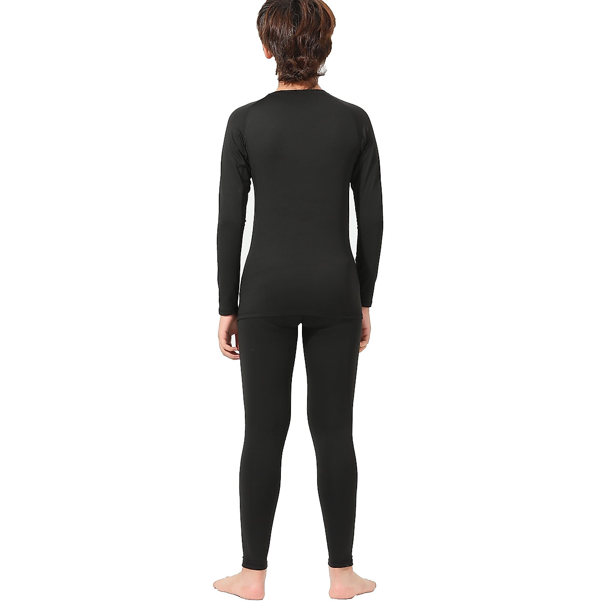 Rolimaka 2 Pack Youth Boys' Thermal Underwear Set Fleece Lined Compression Shirt Leggings Sports Tights Pants Big Kids' Base Layer S