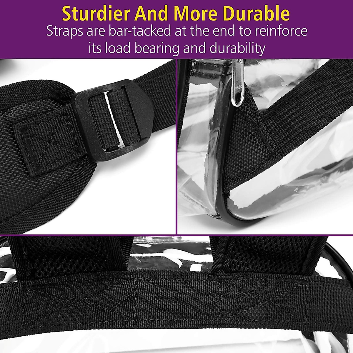 PACKISM Clear Backpack, Heavy Duty Clear Backpack for Adults Transparent See Through PVC Backpack for School, Workplace, Travel, College, Black(for age 12 or above)