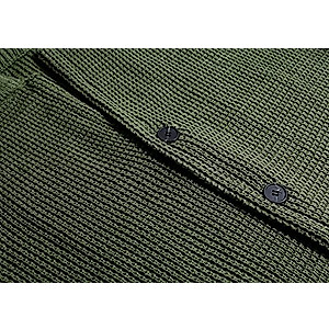 yoeasy Men Stand Collar Chunky Button Down Cardigan Sweater Long Sleeve Slim Fit Ribbed Knitted Sweater with Pocket (Medium, Army Green)