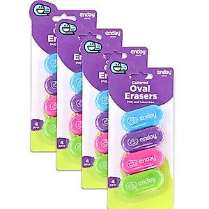 Erasers Pencil, Oval Hi Polymer Large Soft Eraser, Rubber and Non – Abrasive Eraser, Drawing School Supplies for Kids Erasers in Pink, Purple, Blue, Green 4 Packs of 4 Erasers (16 PC) – by Enday