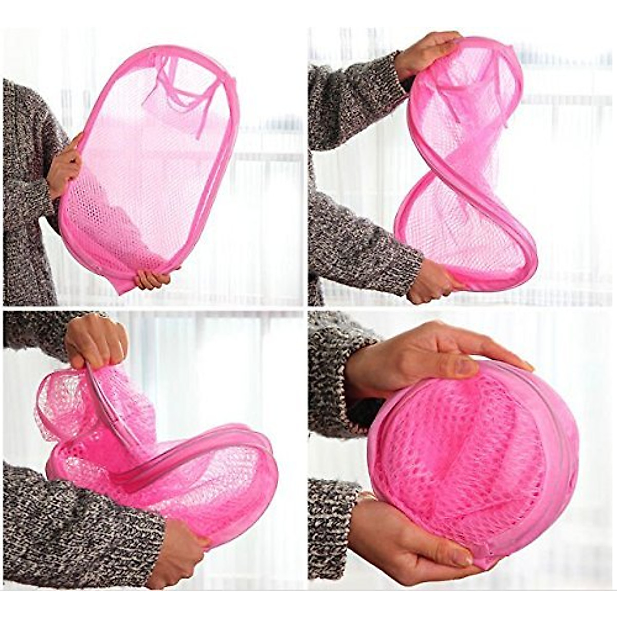 Magik 3 Pack Pop Up Folable Laundry Basket Mesh Hamper Washing Clothes Bag Storage Bin