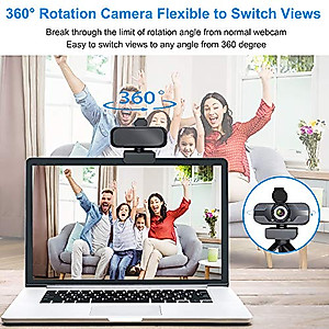 Webcam with Microphone for Desktop, 1080P HD USB Computer Cameras with Privacy Cover&Webcam Tripod, Streaming Webcam with Flexible Rotatable Wide Angle Webcam for PC Zoom Video/Gaming/Laptop/Skype