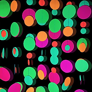 110feet UV Round Dot Paper Neon Garland Neon Streamers Black Light Neon Decorations for Dark Glow Party UV Reactive Neon Party Favors Glow in The Dark Party Supplies Wedding Birthday Banner Decoration