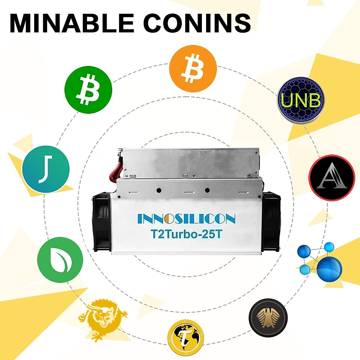 Innosilicon T2T 25T Bitcoin Miner ASIC Miner BTC BCH Mining Machine SHA-256 Algorithms Crypto Miner with PSU Power Supply, Used