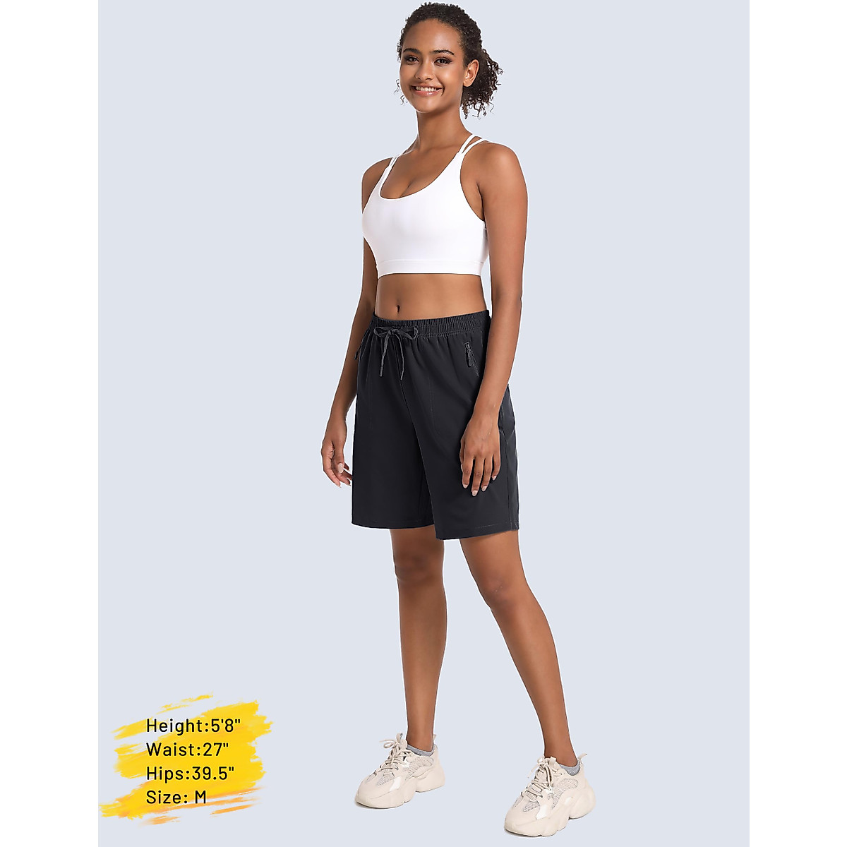 MAGCOMSEN Hiking Shorts Woman Lightweight 8 Inch Inseam with Pockets Water Resistant Running Shorts Black M