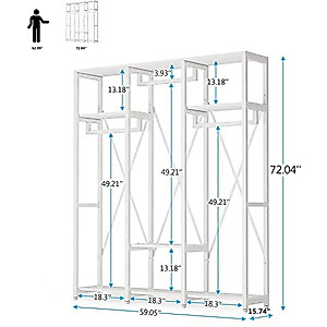 Tribesigns FreeStanding Closet Organizer, Industrial 3 Rod Garment Rack with 4-Tier Storage Shelf, Rustic Wardrobe Rack Clothes Rack for Hanging Clothes and Storage (White)