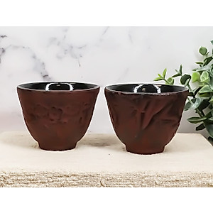 Ebros Gift Japanese Traditional Style Cast Iron Tea Bamboo Design In Red Burgundy Color Tea Cups Teacups Set Of 2 Drinkware Tetsubin Style Tea Service